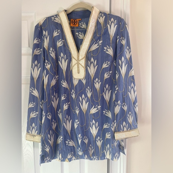 Tory Burch | Tops | Tory Burch Blue Jay Carly Sabrina Tunic Size 6 ...